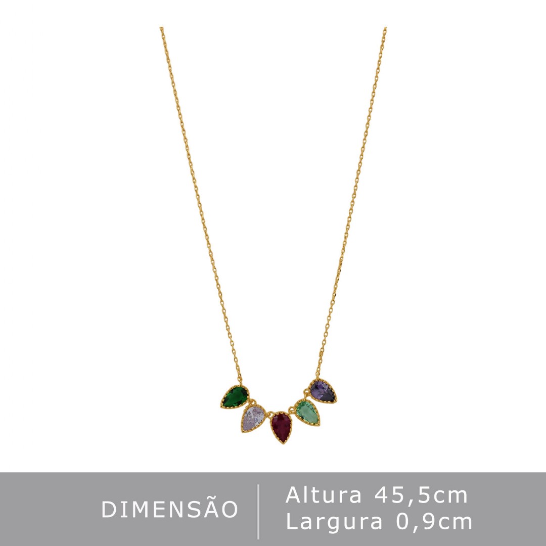 COLAR COLORIDO PEQUENO OURO FOLHEADO :: BMR semijoias